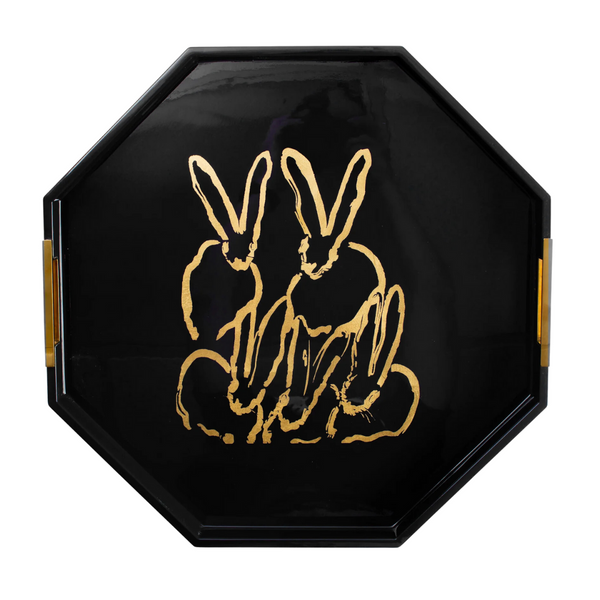 Hunt Slonem Black Octagonal Regal Rabbits Tray - Boutique Marie Dumas