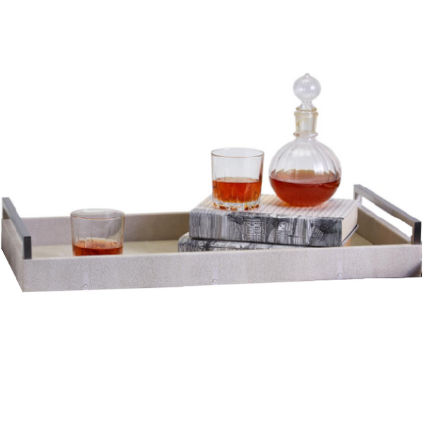 Small Grey Shagreen Tray with Silver Handles - Boutique Marie Dumas